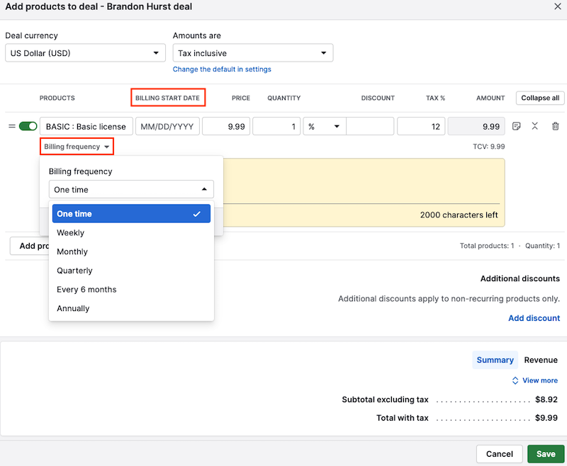 Recurring products - Knowledge Base | Pipedrive